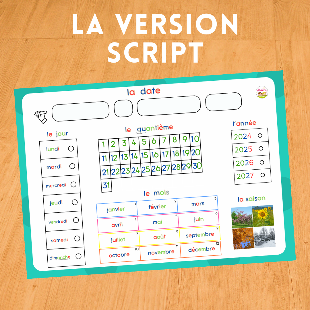 Calendrier set de table